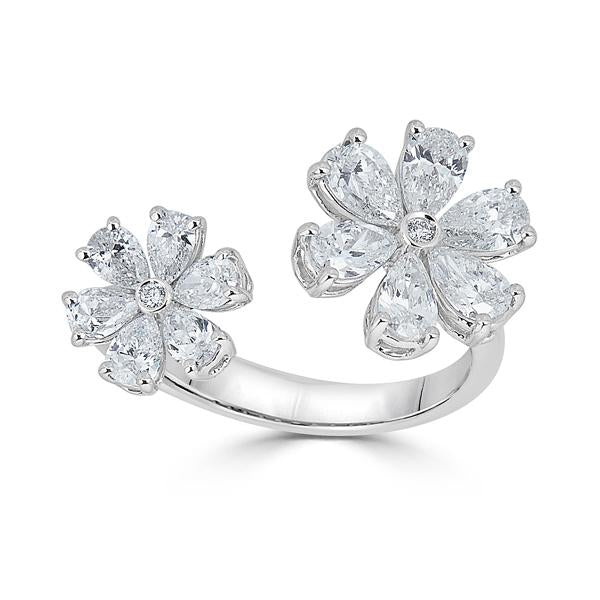 Double Flower Ring with Pear and Round Diamonds – Zydo US